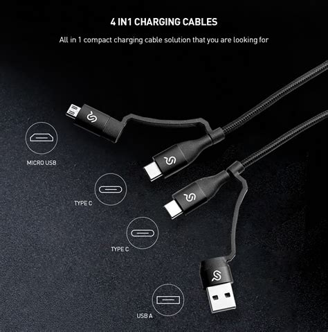 4 In1 Charging Cables Type C Usb A To Type C Micro Usb Fast