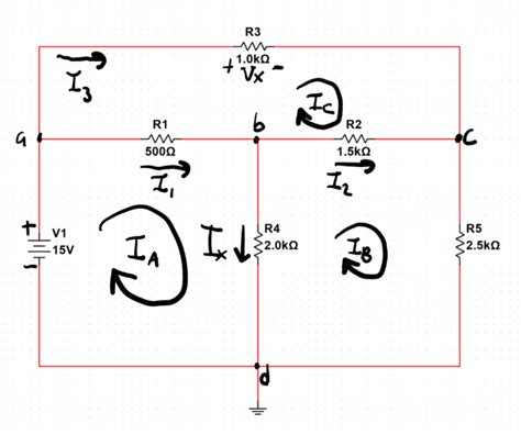 solved using mesh analysis on the circuit above find