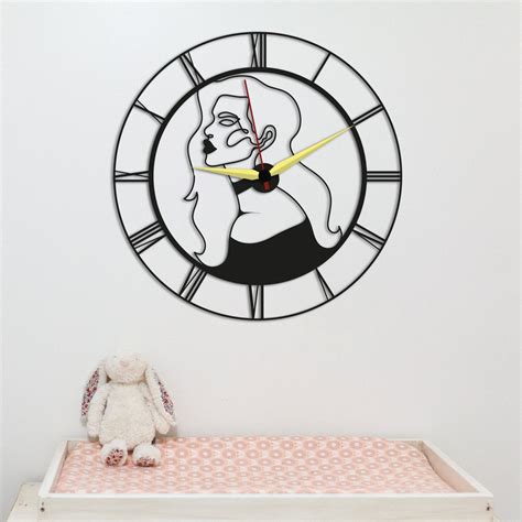 Modern Minimalist Wall Clock With Women Line Art Feminine Etsy