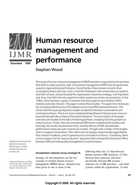 Pdf Human Resource Management And Performance