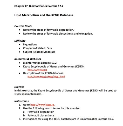 Chapter 17 Bioinformatics Exercise 172 Lipid Metabolism And The Kegg