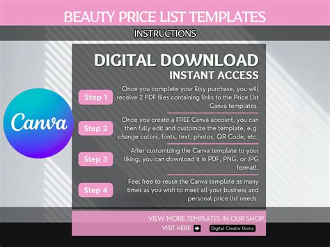 Editable Pricelist Templates Beauty Price List Canva Template Pink DIY Price List Lash Tech