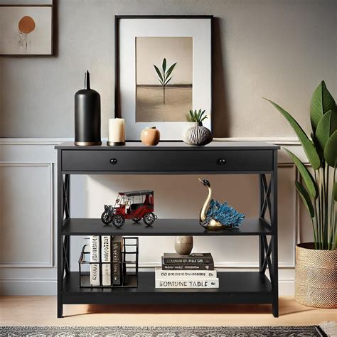 Black Console Table 3 Tier 40 Inch Entryway Hallway Table Long Narrow