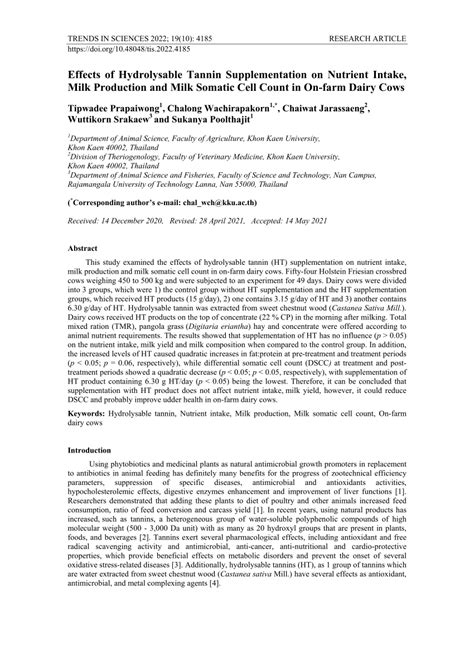 Pdf Effects Of Hydrolysable Tannin Supplementation On Nutrient Intake