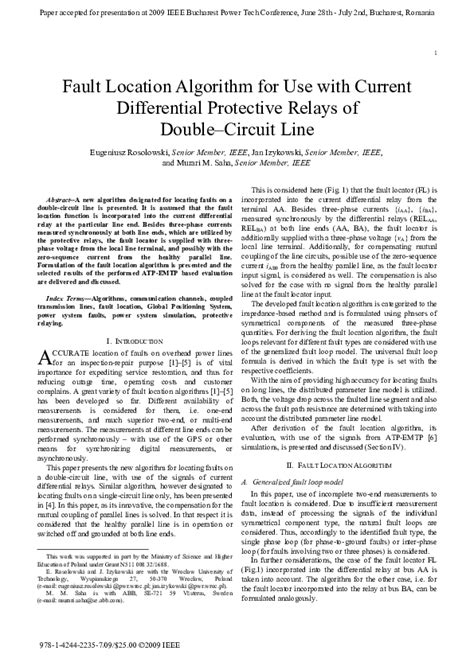 Pdf Fault Location Algorithm For Use With Current Differential