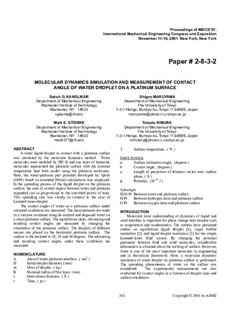 Pdf Molecular Dynamics Simulation And Measurement Of Contact Angle Of Water Droplet On A