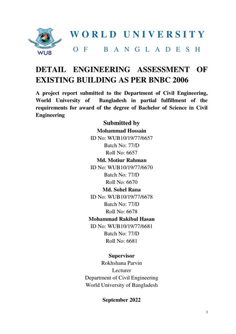 Pdf Detail Engineering Assessment Of Existing Building As Per Bnbc 2006
