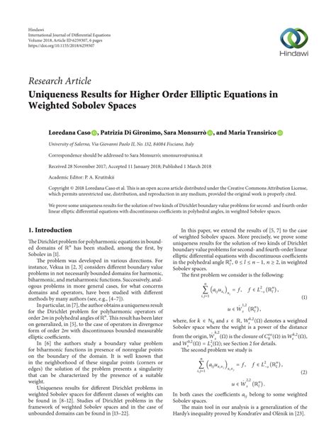 Pdf Uniqueness Results For Higher Order Elliptic Equations In Weighted Sobolev Spaces