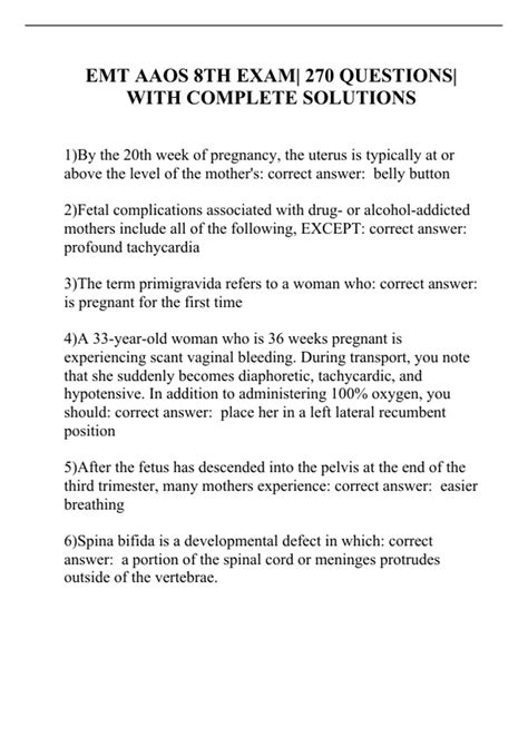 EMT AAOS 8TH EXAM 270 QUESTIONS WITH COMPLETE SOLUTIONS EMT Stuvia US