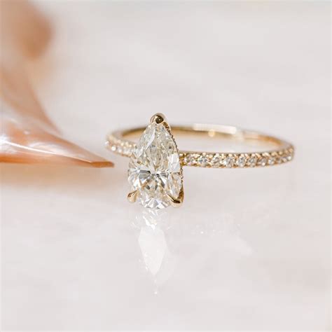 Pear Diamond Engagement Ring Designer Jewelry Yellow Gold Pear