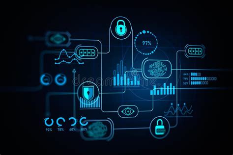Digital Cybersecurity Chart With Statistics And Big Business Data Protection Stock Illustration