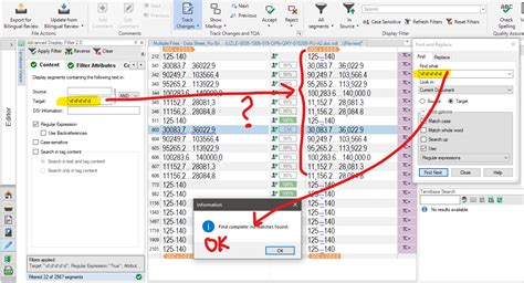 behavior of advanced display filters and find and replace with track