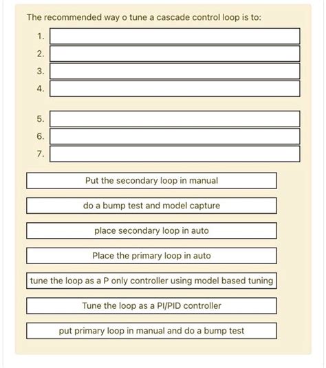 The Recommended Way O Tune A Cascade Control Loop Is To 1 2 3 4 5 6 7 Put The Secondary