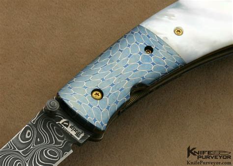 Terry Knipschield Custom Knife Mother Of Pearl And Damascus Linerlock