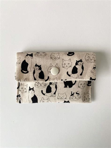 Small Notion Pouch Black And White Cats Print Felt