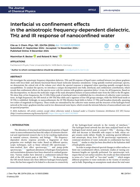 Pdf Interfacial Vs Confinement Effects In The Anisotropic Frequency Dependent Dielectric Thz