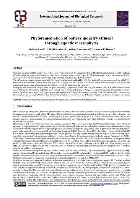 Pdf Phytoremediation Of Battery Industry Effluent Through Aquatic
