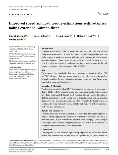 Improved Speed And Load Torque Estimations With Adaptive Fading Extended Kalman Filter Request Pdf