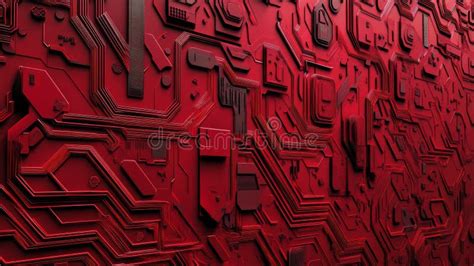Red Circuitry Pattern On Angular Wall Technology Meets Art Stock Image Image Of Abstract