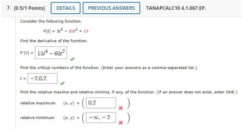 Solved Consider The Following Function F T 3t5−20t3 13