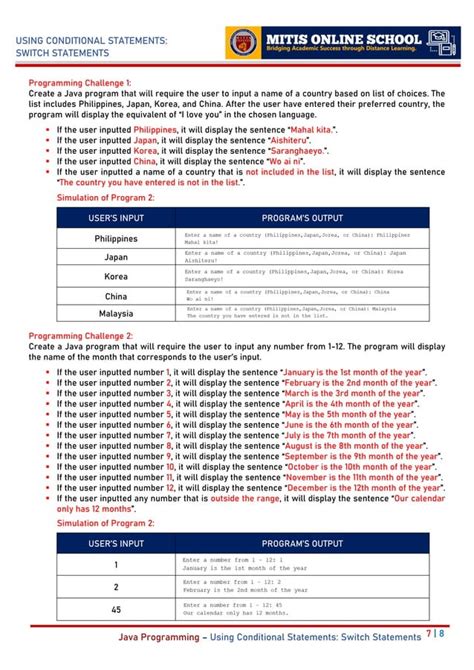 java programming conditional statements switch pdf
