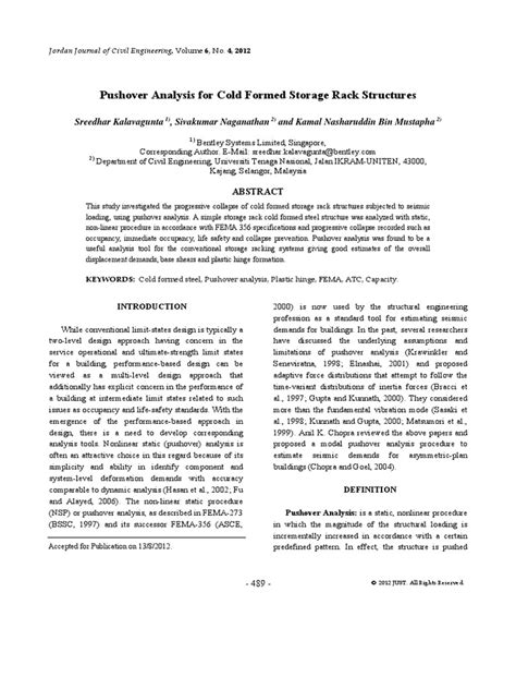 PDF Pushover Analysis For Cold Formed Storage Rack Structures DOKUMEN TIPS