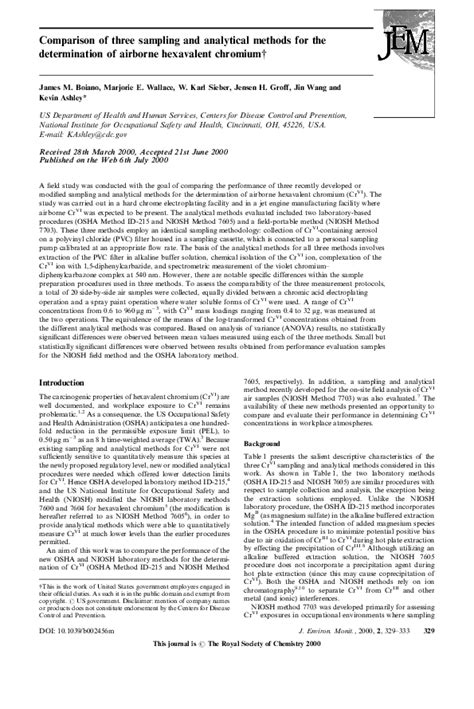 Pdf Comparison Of Three Sampling And Analytical Methods For The Determination Of Airborne
