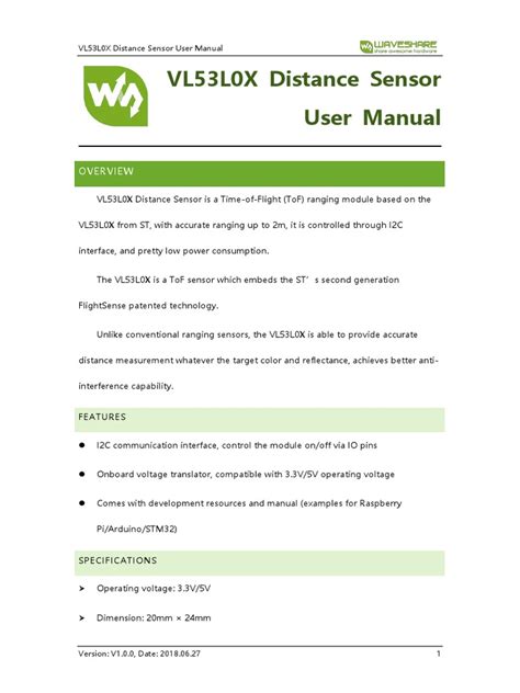 Vl53l0x Distance Sensor User Manual En Pdf Laser Embedded System