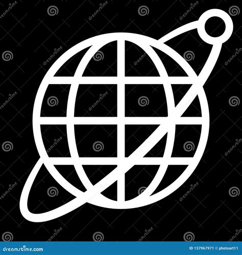 Globe Symbol Icon With Orbit And Satellite White Simple Isolated
