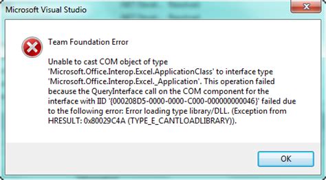 Visual Studio TFS Giving Interop Error When Opening TFS Query In Excel Stack Overflow