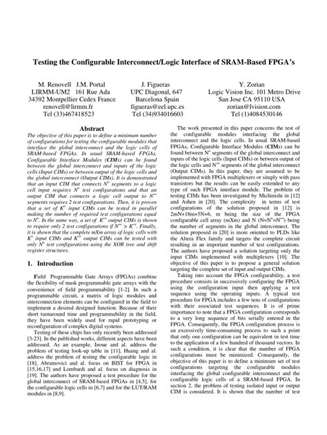 Pdf Testing The Configurable Interconnectlogic Interface Of Sram Based Fpgas