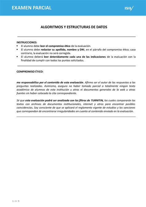 Examen Parcial Algoritmo Y Estructura De Datos ALGORITMOS Y ESTRUCTURAS DE DATOS
