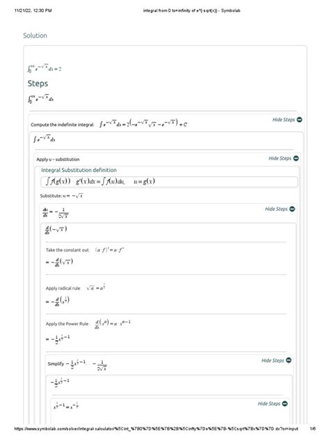 Integral From 0 To Infinity Of E Sqrt X Symbolab Download Free Pdf Algebra