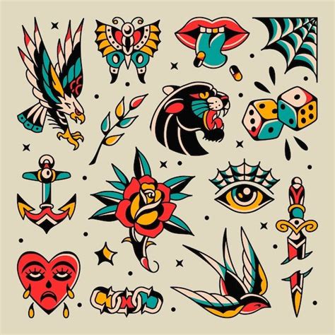 Vintage Traditional Tattoo Style Premium Vector Old School Tattoo