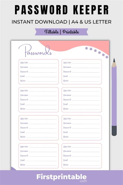 Printable Password Log Fillable [pdf]