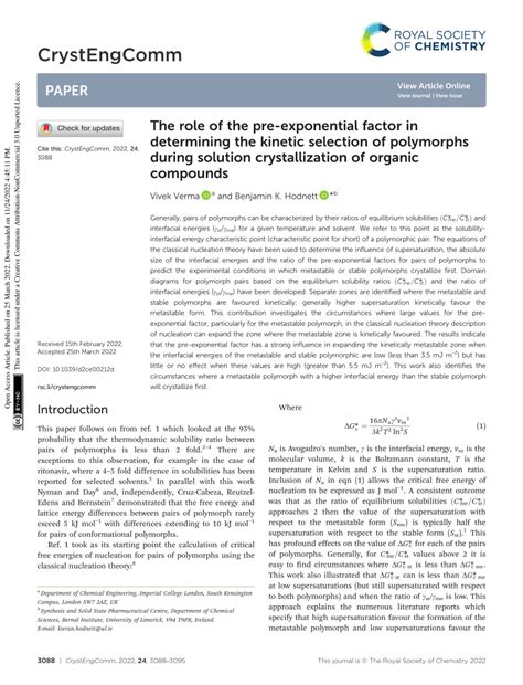 Pdf The Role Of The Pre Exponential Factor In Determining The Kinetic Selection Of Polymorphs