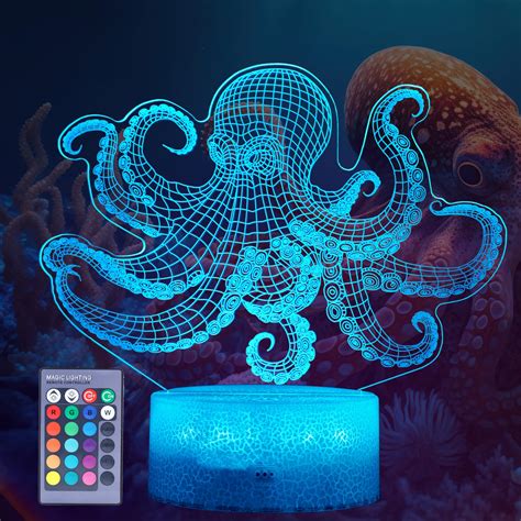 Posshe Octopus Night Light Octopus 3d Illusion Night Light Lamp