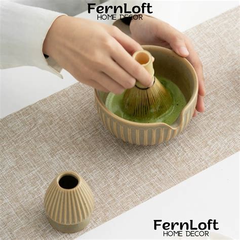 Chawan Sọc Gân Pha Matcha Set Pha Trà Nhật Bản Fernloft Home Decor