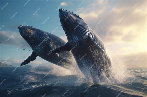 Premium Photo | Humpback whales jumping out of the water
