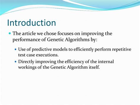 Ppt Investigating The Performance Of Genetic Algorithm Based Software Test Case Generation