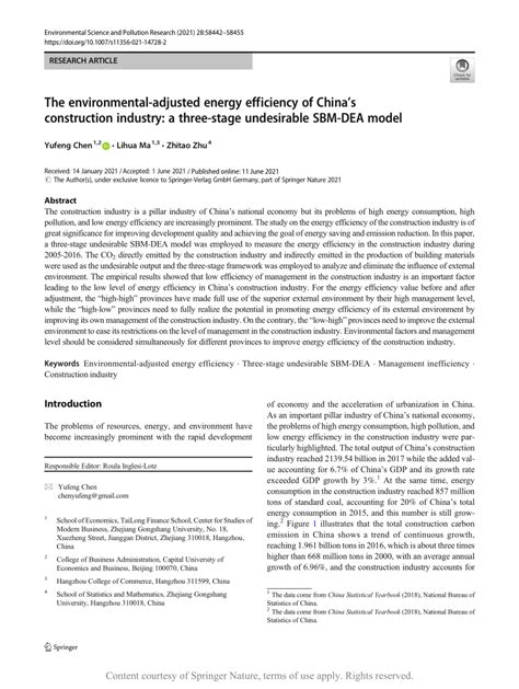 The Environmental Adjusted Energy Efficiency Of Chinas Construction Industry A Three Stage