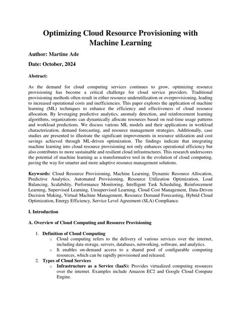 Pdf Optimizing Cloud Resource Provisioning With Machine Learning