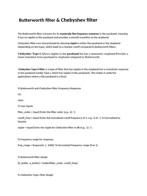 Butterworth And Chebyshev Filter Pdf Telecommunications Engineering