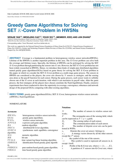 Pdf Greedy Game Algorithms For Solving Set K Cover Problem In Hwsns