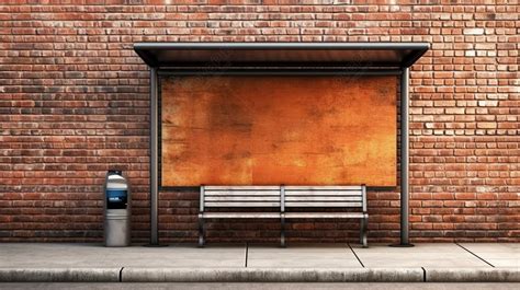 주목을 끄는 3d 렌더링 벽돌 벽에 있는 매혹적인 버스 정류장 광고판 벽 광고판 배경 렌더링 배경 광고판 배경 이미지 Hd 벽 광고판 렌더링 광고판 배경 사진