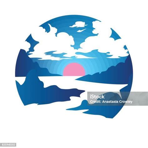 일본 랜드마크 여행 플레이트 벡터 일러스트입니다 아름 다운 아시아 풍경 물 바위와 구름 선라이즈 복고풍 스타일 휴가 엽서 Thina 베트남 또는 타 이란 드 디자인에서 여행