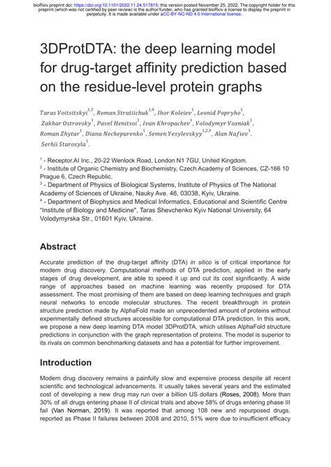 Pdf 3dprotdta The Deep Learning Model For Drug Target Affinity Prediction Based On The