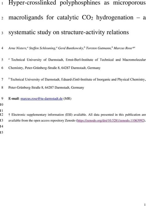 Hyper Crosslinked Polyphosphines As Microporous Macroligands For Catalytic Co2 Hydrogenation A