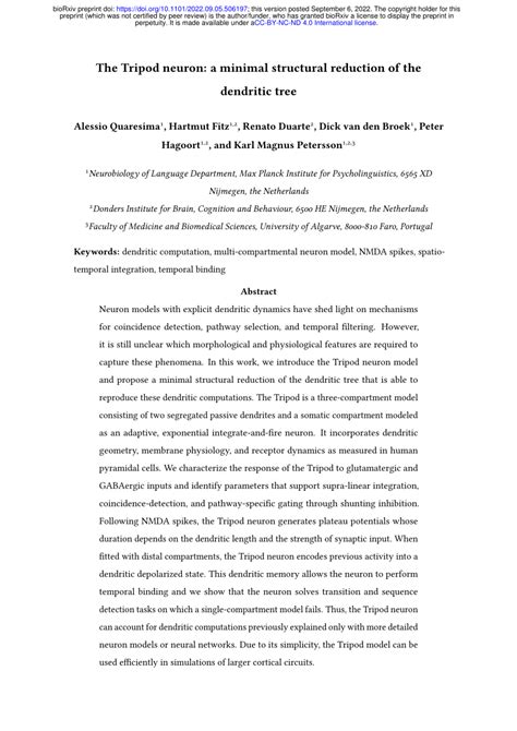 pdf the tripod neuron a minimal structural reduction of the