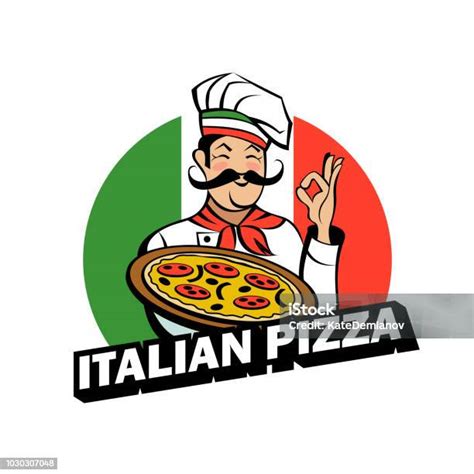 이탈리아 요리사 맛 있는 피자를 들고입니다 벡터의 상징 건강에 좋지 않은 음식에 대한 스톡 벡터 아트 및 기타 이미지 건강에